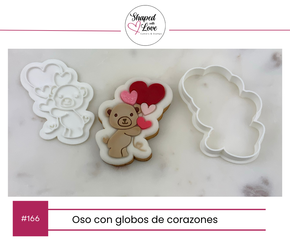 #166- Oso con globos de corazones - Cookie Cutters & Stamps – Say it ...